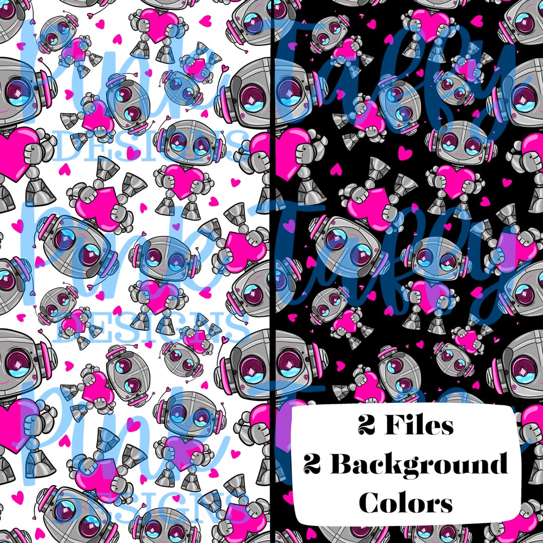 Valentines Day Robot Robots Love Hearts Bundle Sweet Girly Seamless ...