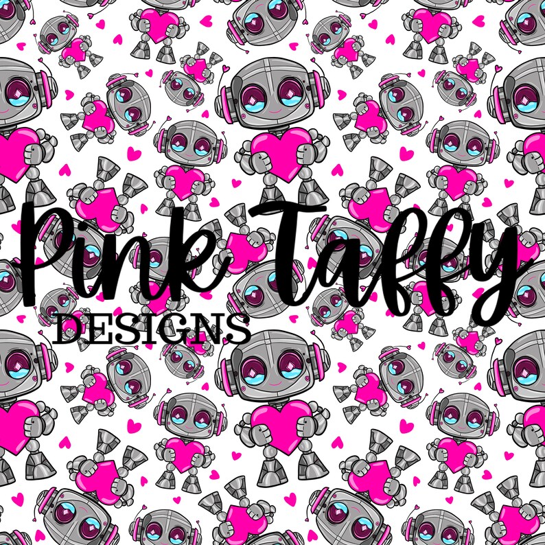 Valentines Day Robot Robots Love Hearts Bundle Sweet Girly Seamless ...