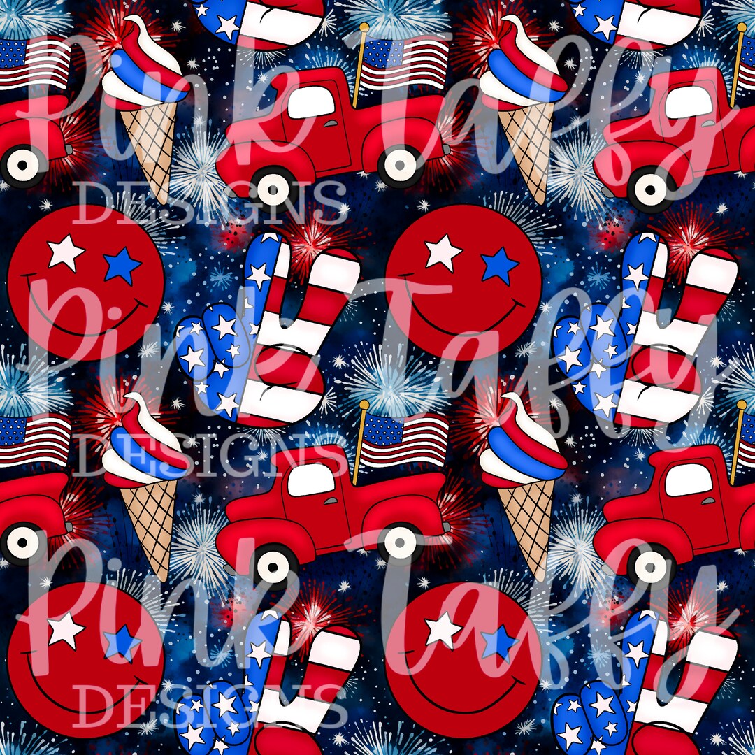 4th of July Track Ice Cream Peace Sign Hand Smiley Face Stars Stripes ...
