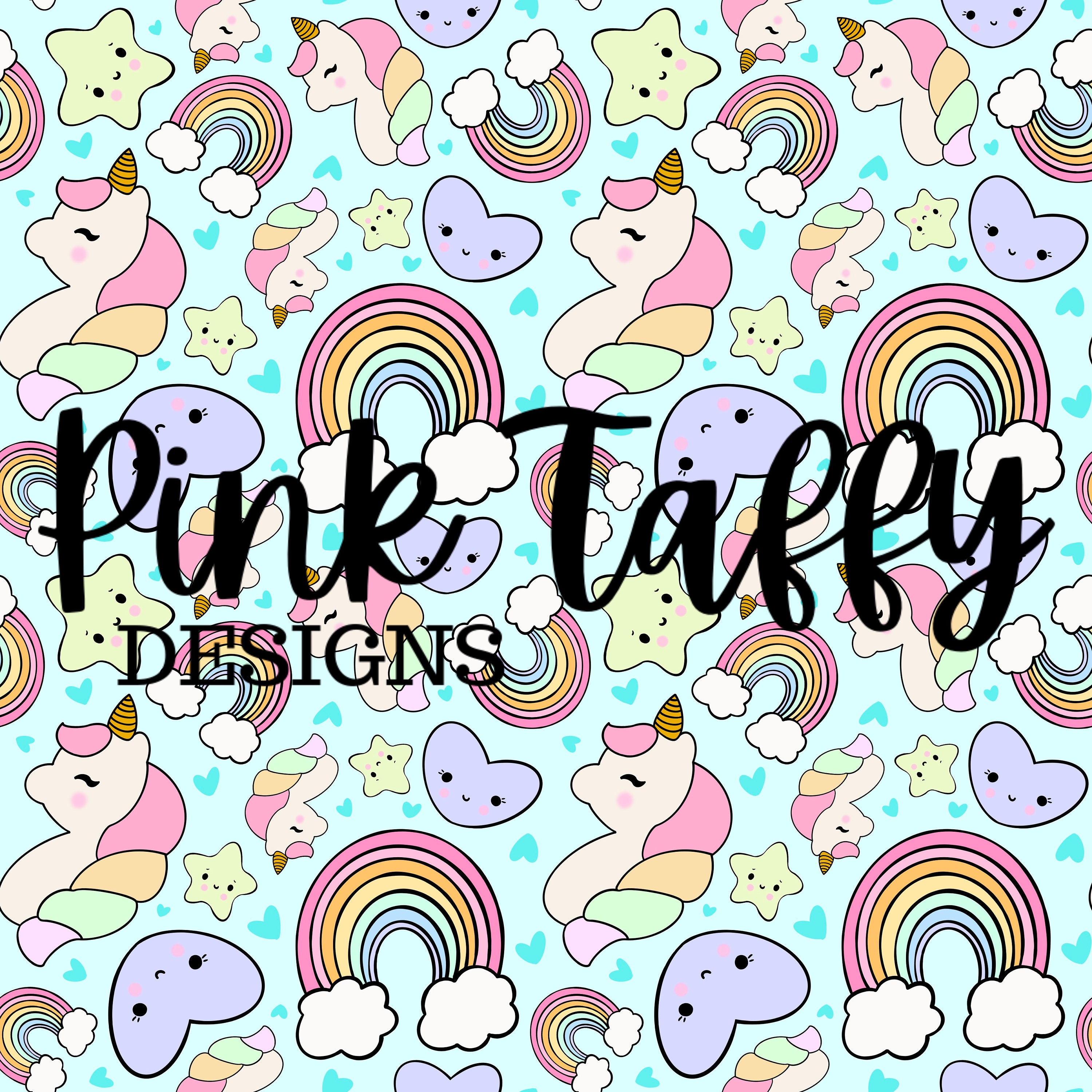 Pastel Unicorns Hearts Stars Rainbows Fun Mystical Fantasy Seamless