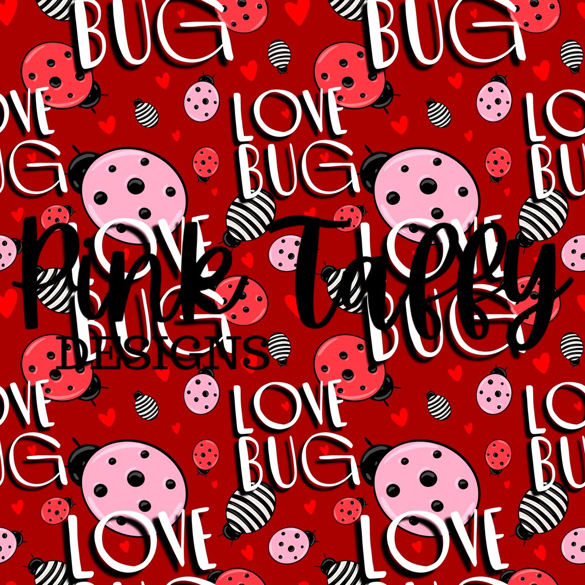 Love Bug Valentines Day Lady Bug Stripes Polka Dots Red Pink Black ...