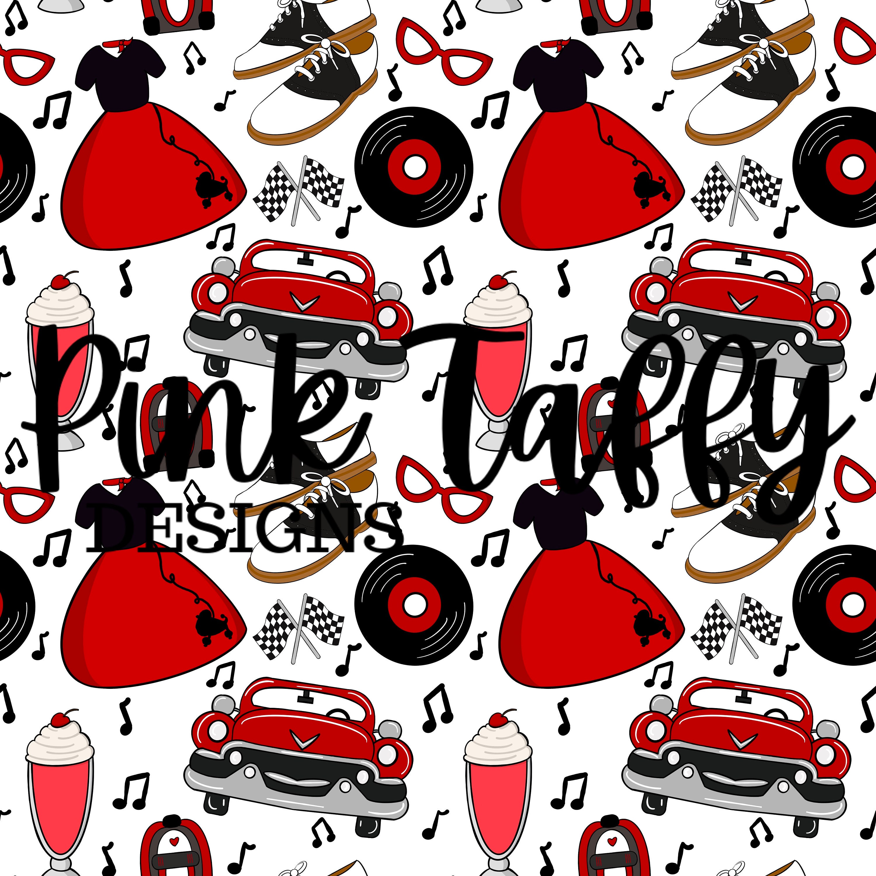 1950's Era Poodle Skirt Classic Car Sockhop Record Milkshake Jukebox ...