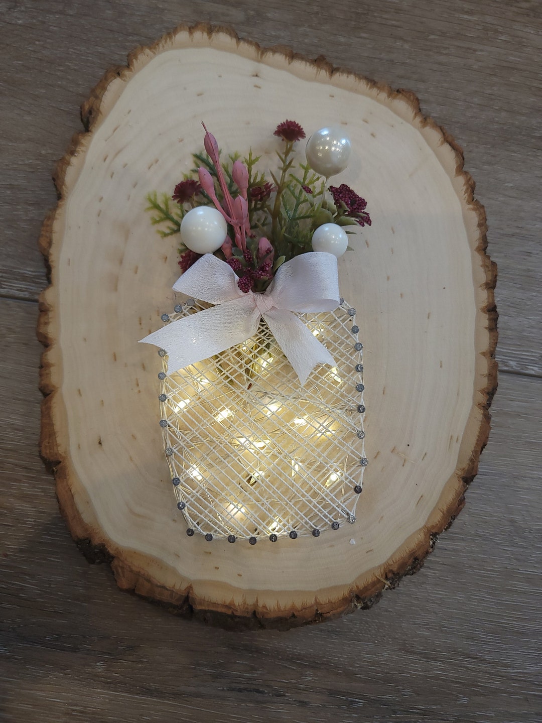 Fairy Lights String Art Jar With Flowers - Etsy