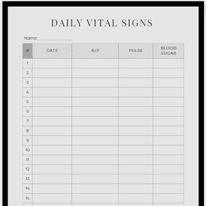 Daily Vital Sign Log - Etsy
