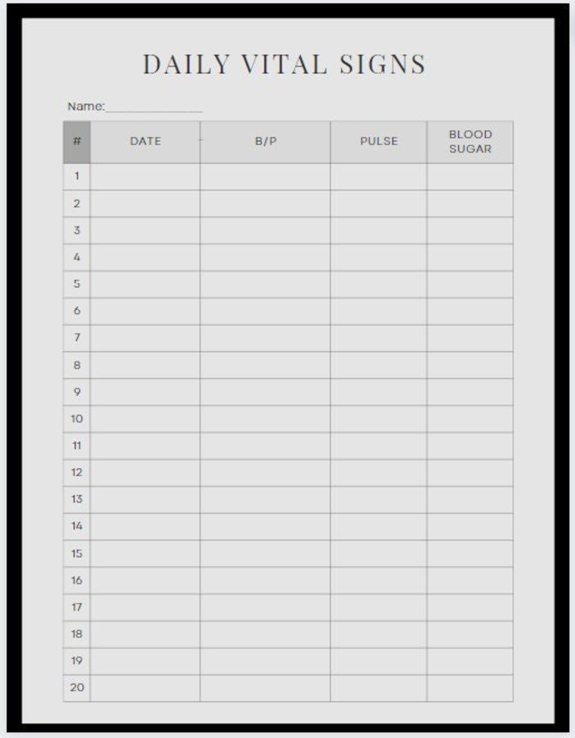 Daily Vital Sign Log - Etsy
