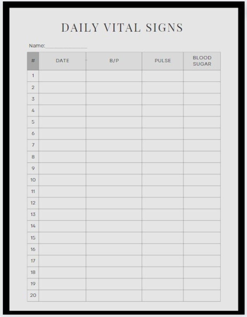 Daily Vital Sign Log - Etsy