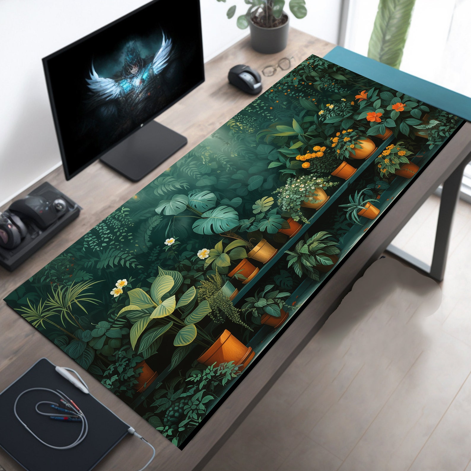 Botanical Mousepad, Green Desk Pad, Flowers Mouse Pad, Floral Desk Mat ...
