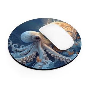 White Octopus Desk Mat, Octopi Moon Mousepad, Octopus Mouse Pad, Gaming ...