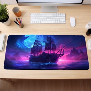 Cyberpunk Collection, Neon Pirate Ship Playmat , Pirate Gaming Desk Mat ...