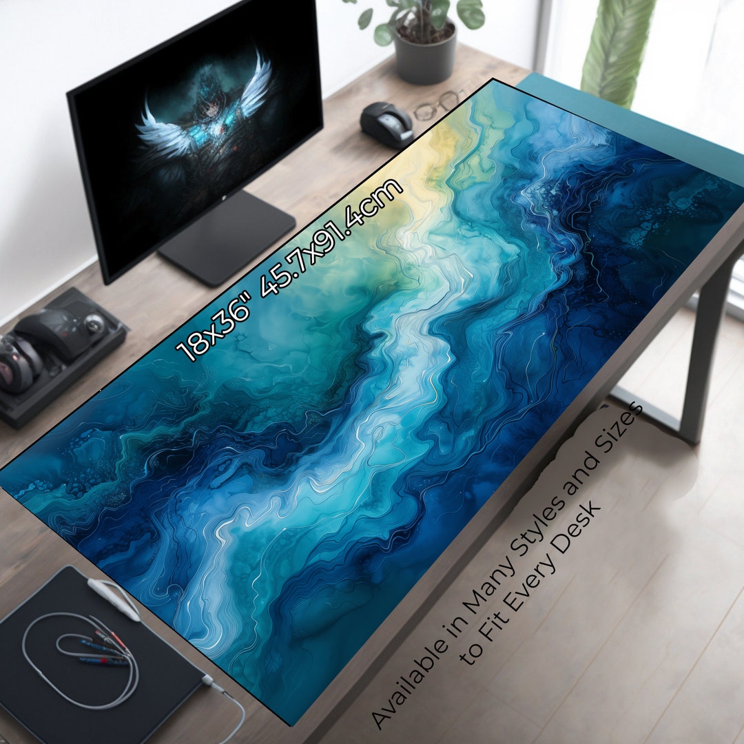 Aesthetic Desk Mat, Cute Blue Desk Pad, Trendy Workspace Decor, Cubicle ...