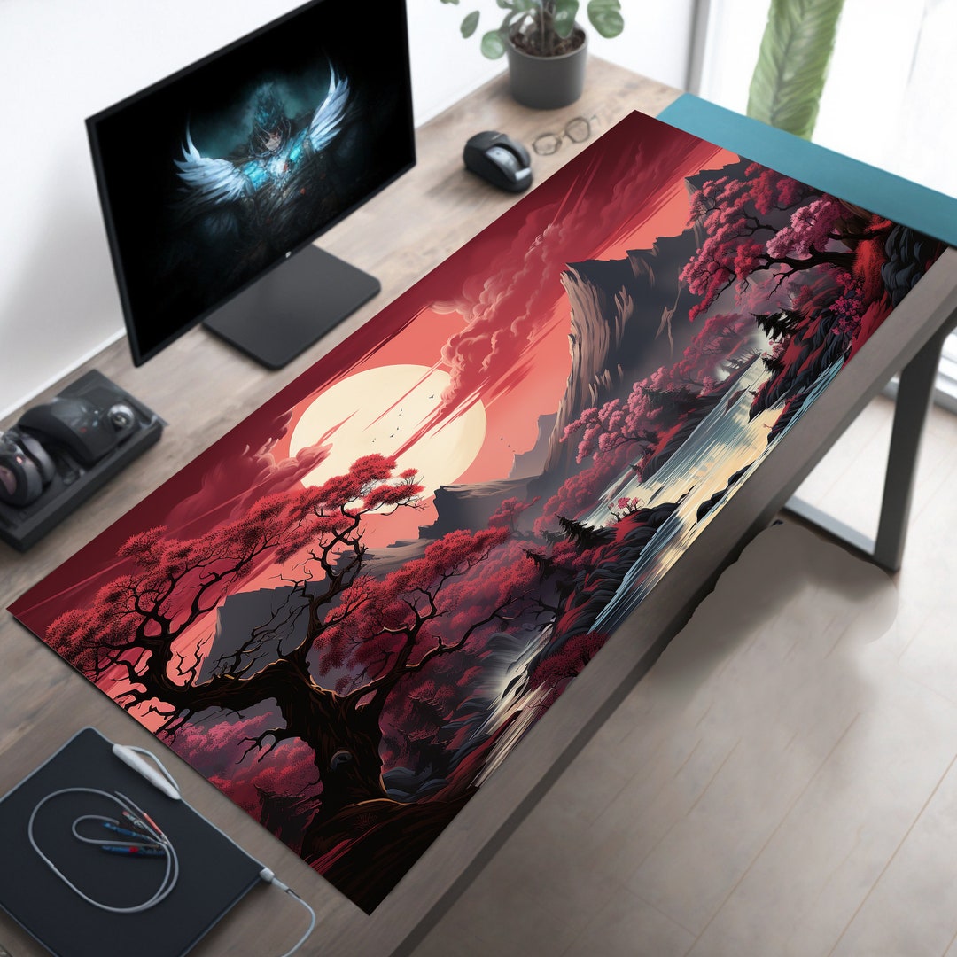 Japanese Office Decor, Japan Desk Mat, Asian Mouse Pad, Moon Mousepad ...