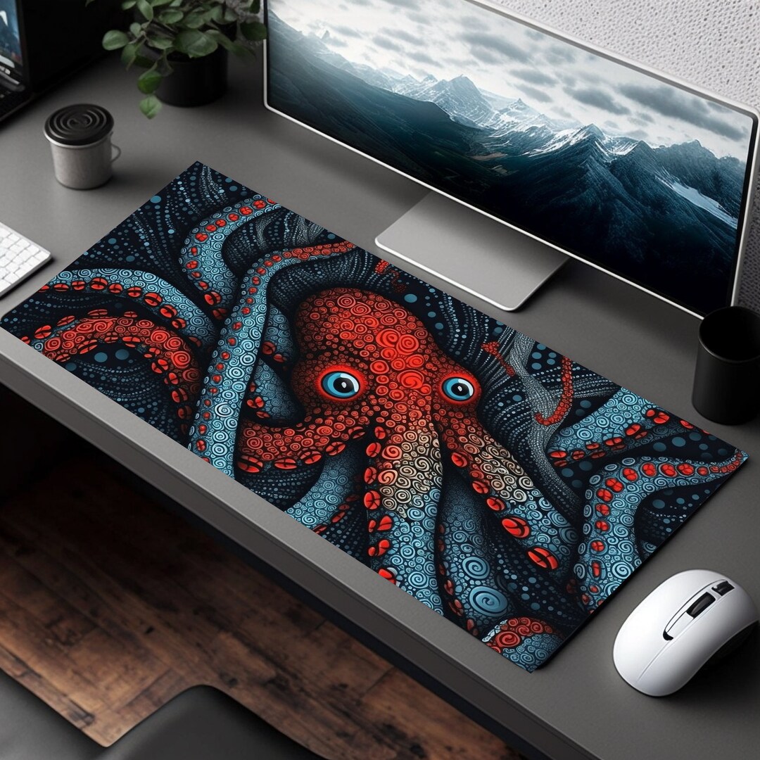 Large Aesthetic Octopus Desk Mat Street Art Pointillism Mouse - Etsy