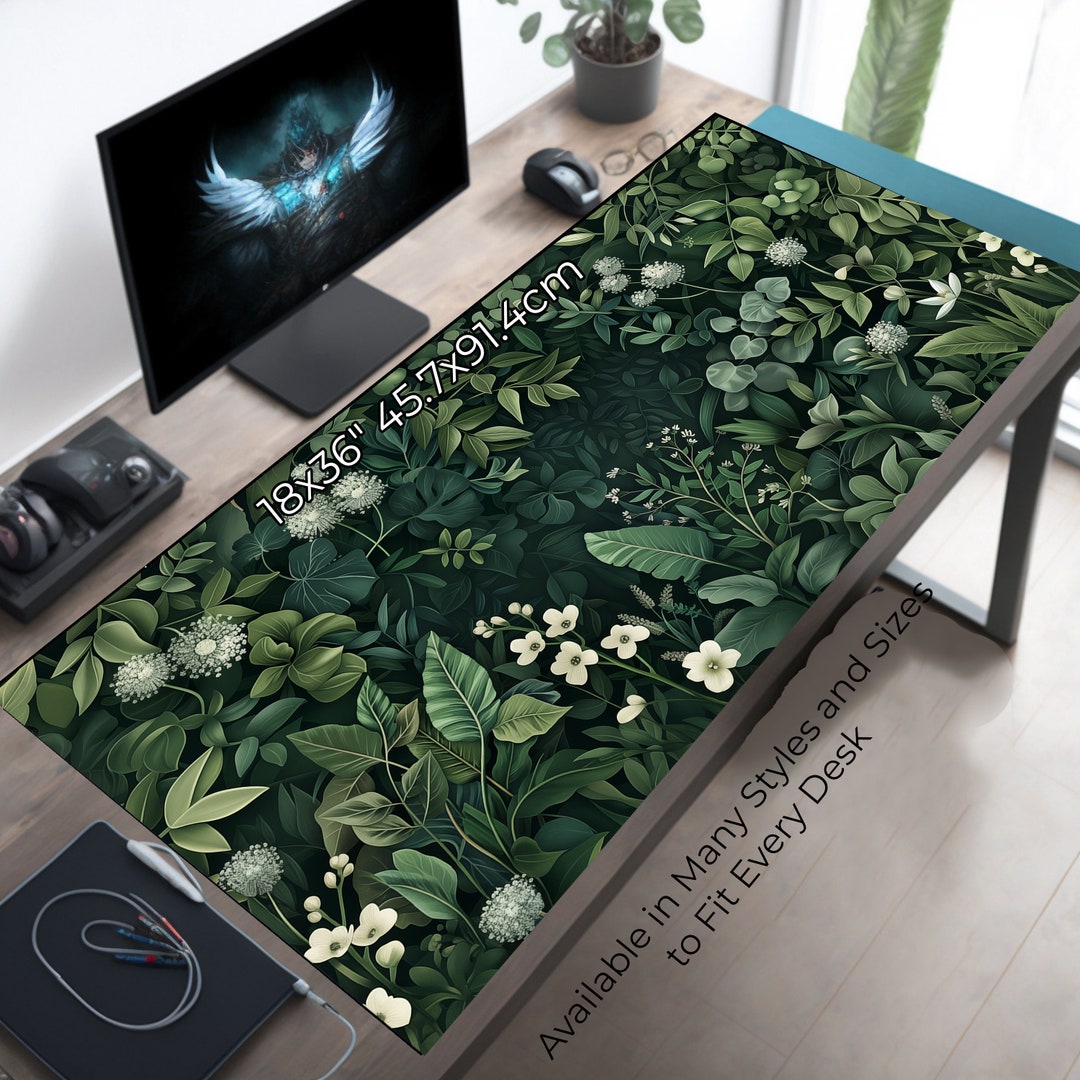 Green Desk Mat Botanical Mousepad Plant Mouse Pad Flowers Desk Pad ...