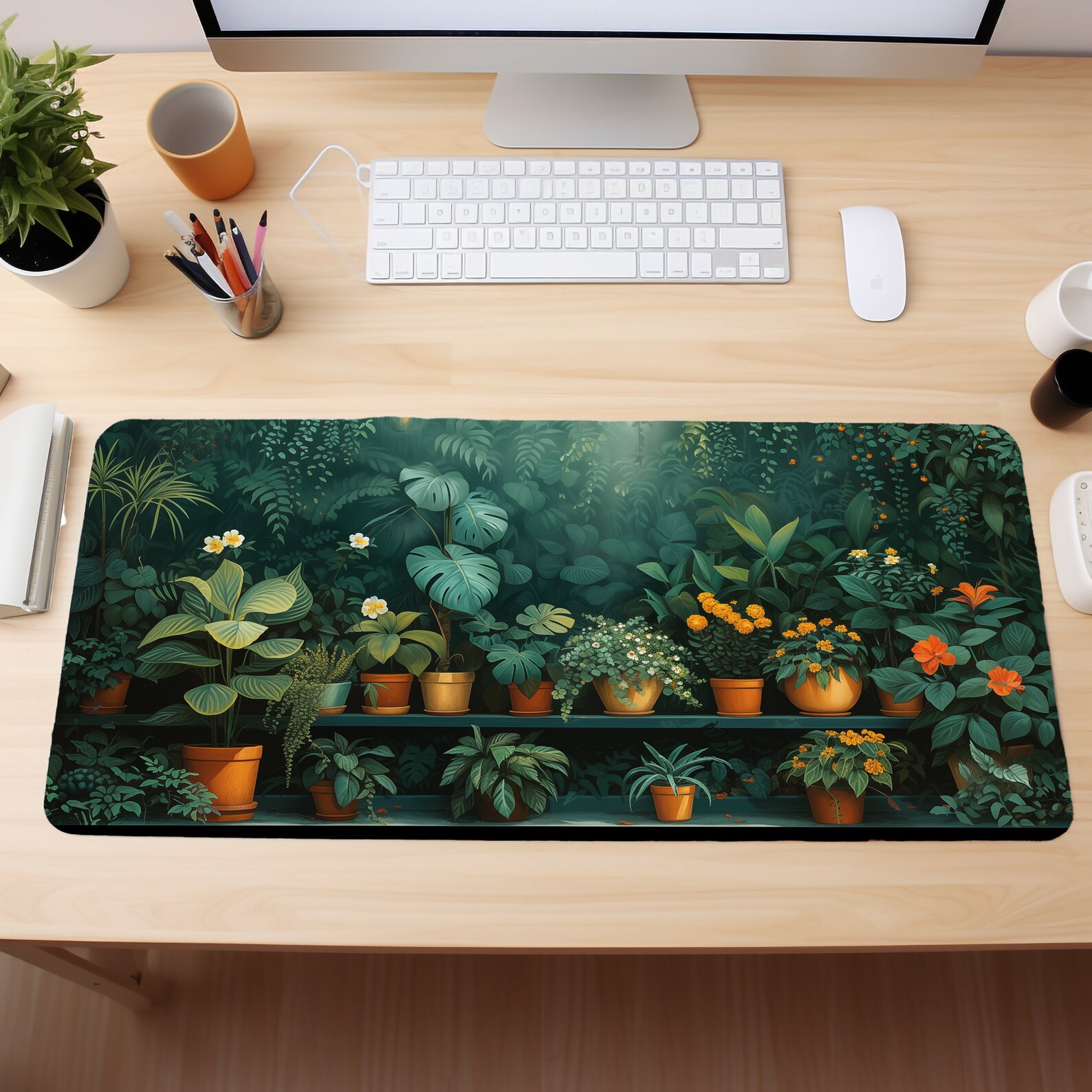 Botanical Mousepad, Green Desk Pad, Flowers Mouse Pad, Floral Desk Mat ...