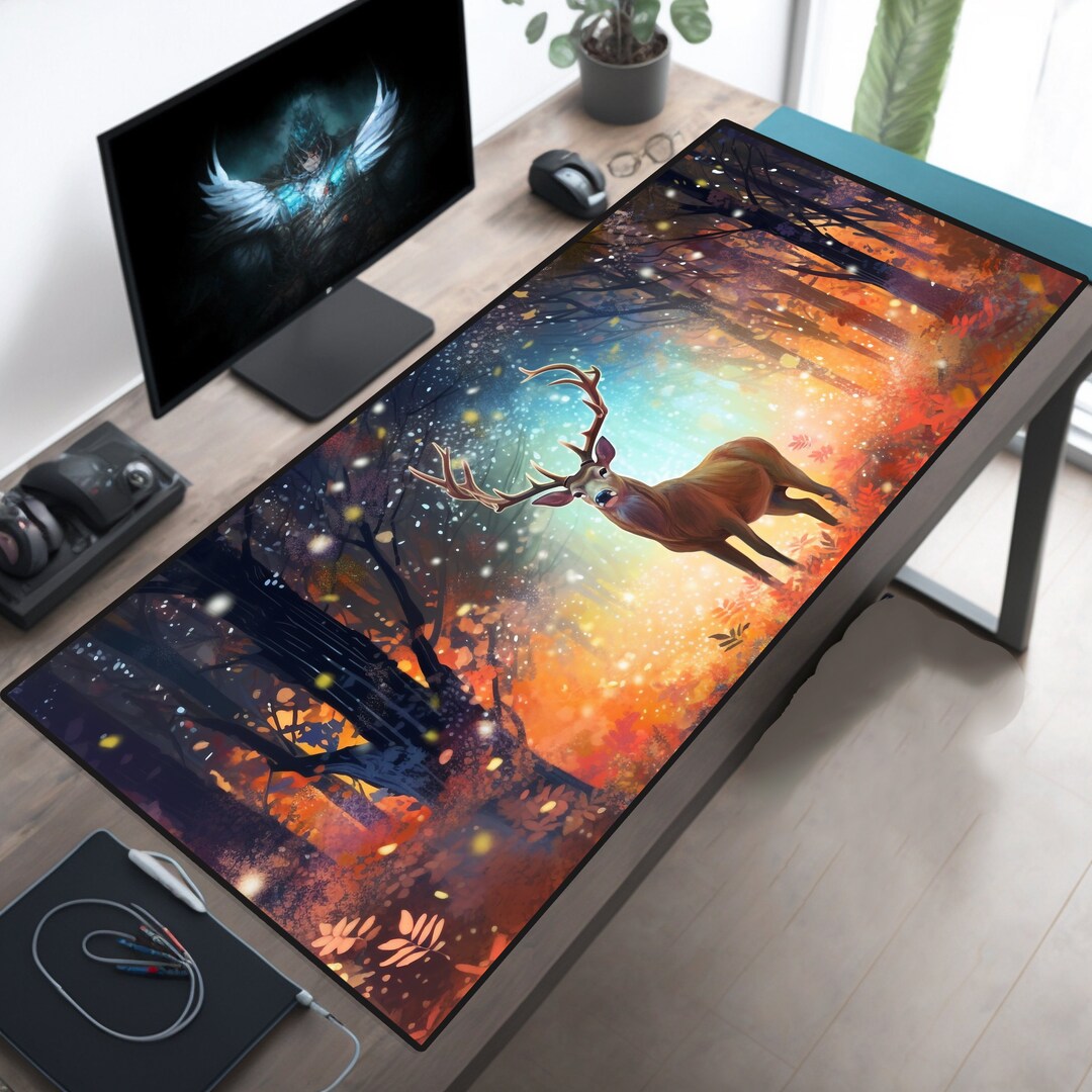 Anime Whitetail Buck Desk Mat: Abstract Forest XL Mousepad - Etsy