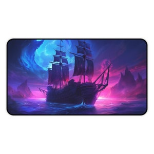 Cyberpunk Collection, Neon Pirate Ship Playmat , Pirate Gaming Desk Mat ...