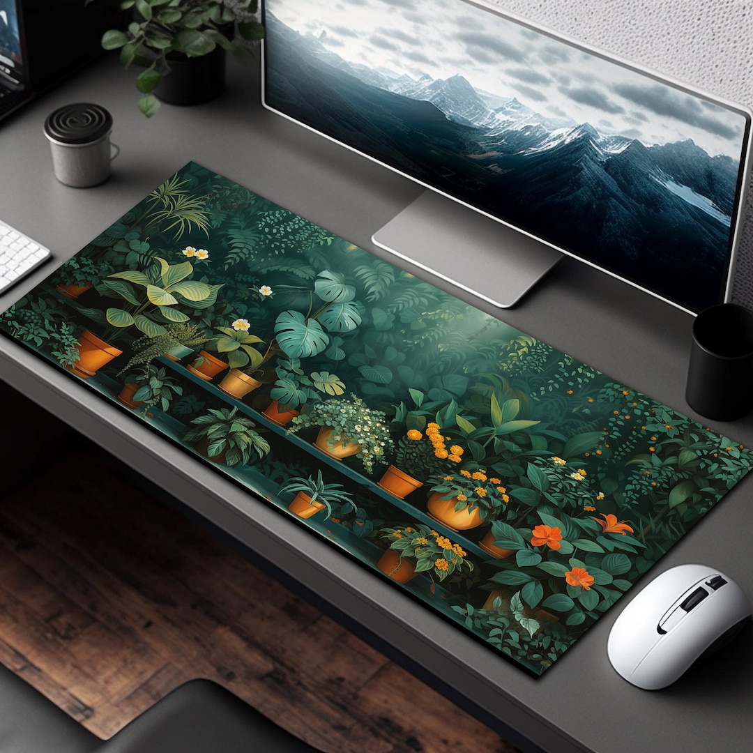 Botanical Mousepad, Green Desk Pad, Flowers Mouse Pad, Floral Desk Mat ...