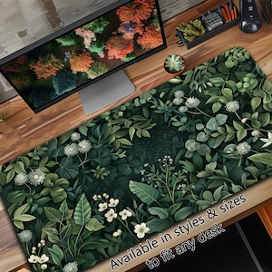 Green Desk Mat Botanical Mousepad Plant Mouse Pad Flowers Desk Pad ...