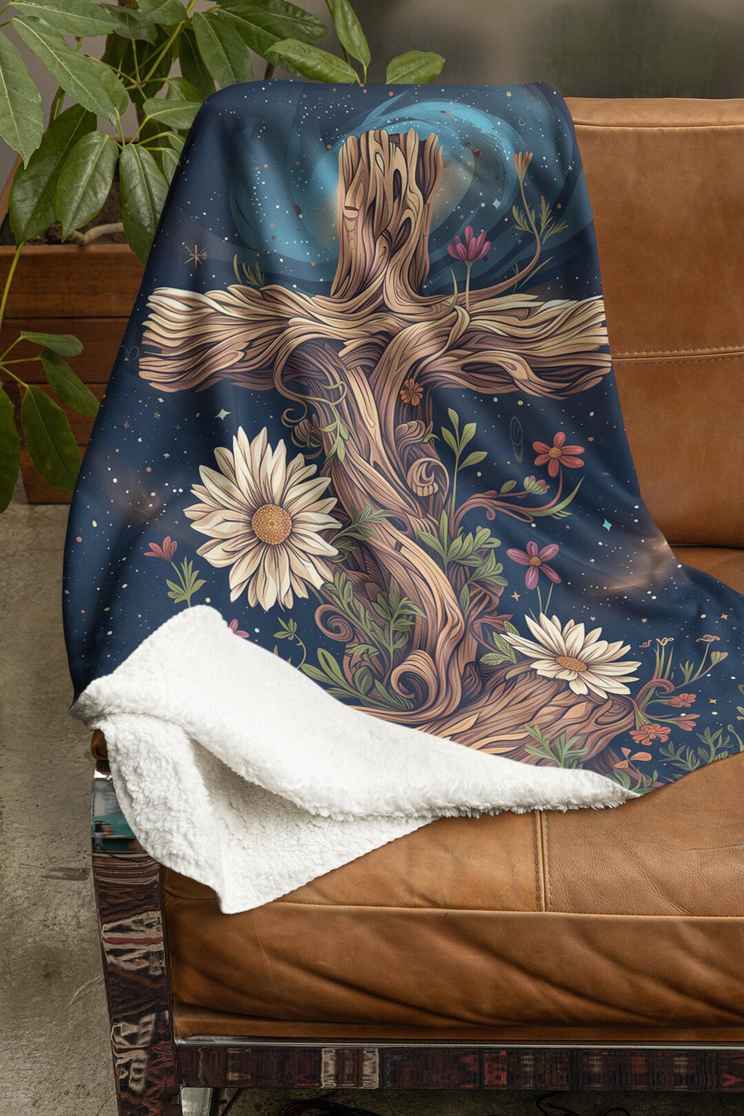 Christian Celestial Cross Blanket Warm and Soft Sherpa Fleece Blanket ...