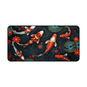 Vibrant Koi Fish Desk Mat, Artisan Blue Waters Mouse Pad, Japanese Koi ...