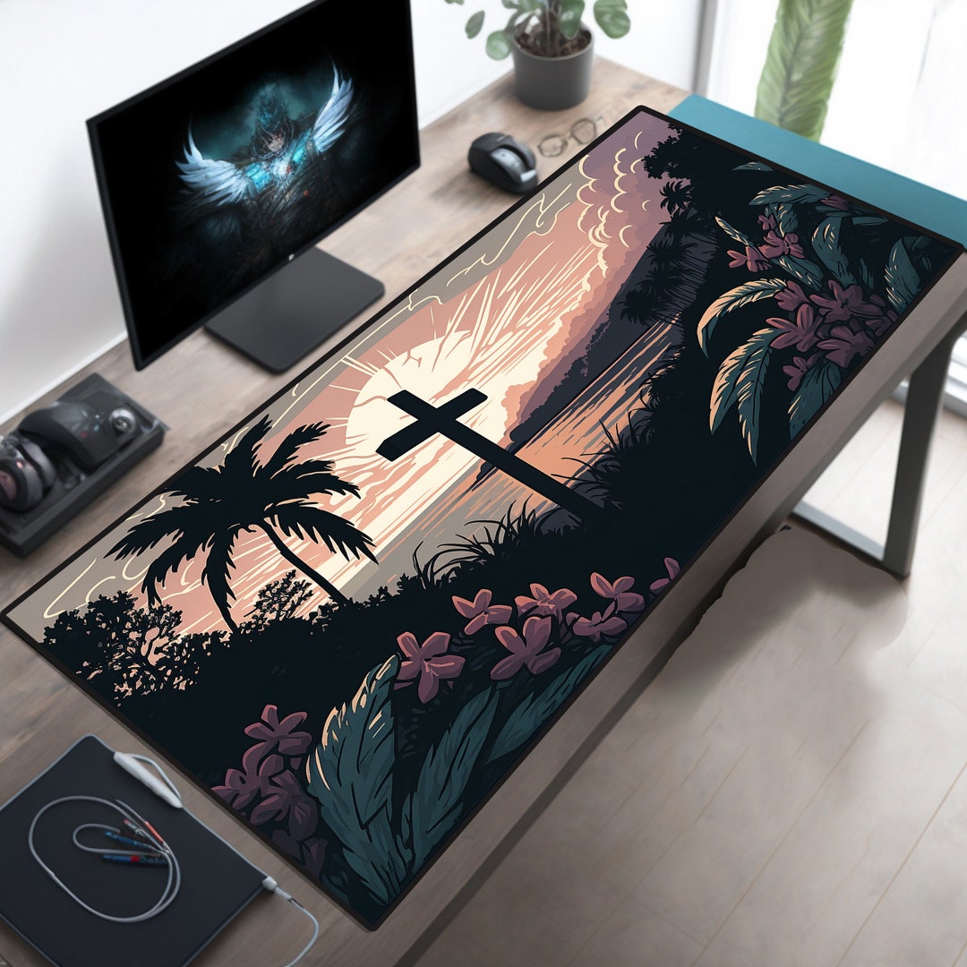 Cross Art Deskmat Cross Mousepad XL Bible Mouse Pad Beach Cross Desk ...
