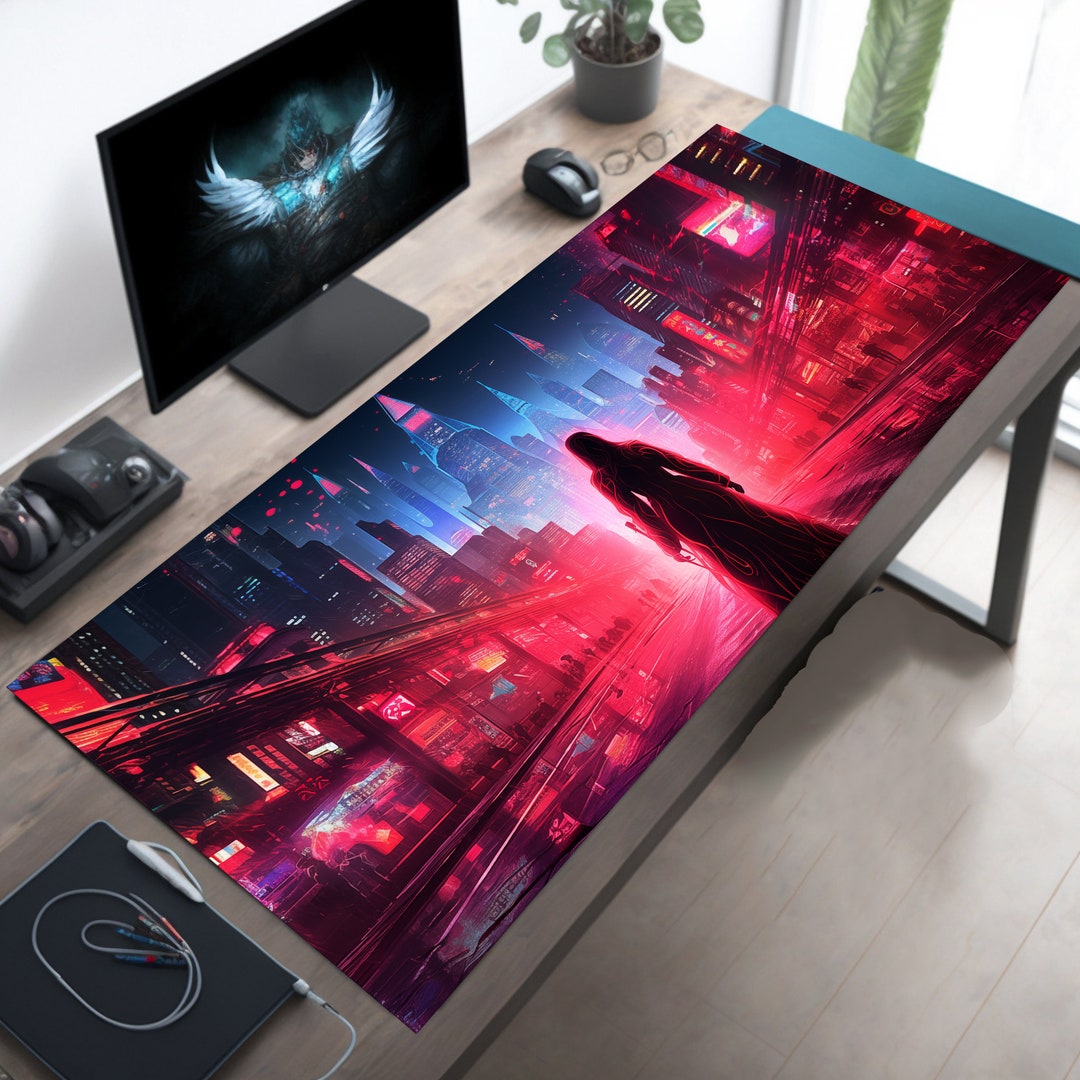 Cyberpunk Collection, Neon Red Desk Mat, Retrowave Gaming Mat ...