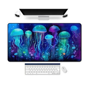 Watercolor Jellyfish Big Gaming Mousepad XL, Ocean Mouse Pad, Nautical ...