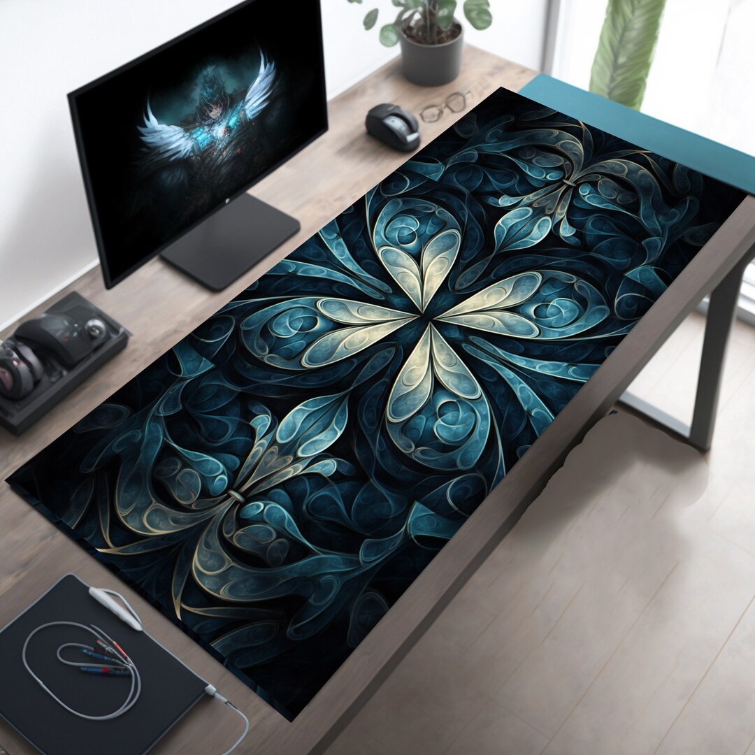 Azure Elegance: Captivating Blue & Black Abstract Design Desk Mat - Etsy