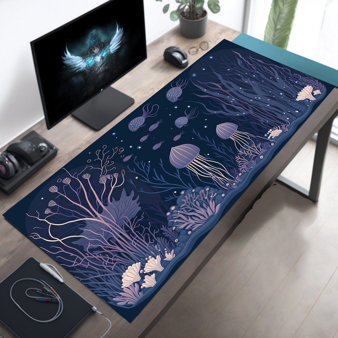 Underwater Desk Mat With Jellyfish, Fish, Kelp, Coral & Sea Urchins ...