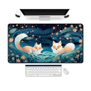Celestial Foxes Desk Mat, Japanese Couple Sleeping Under Starry Night ...