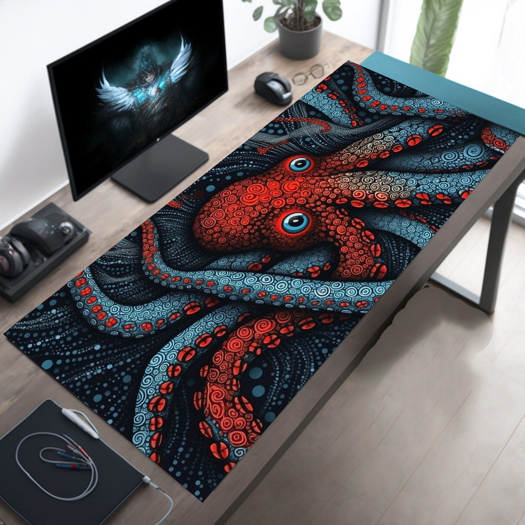 Large Aesthetic Octopus Desk Mat, Street Art Pointillism Mouse Pad, XL ...