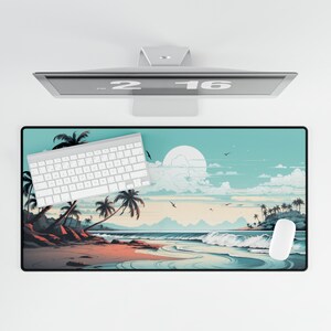 Retro Beach Desk Mat, Ocean Mousepad, Beachy Desk Decor, Nautical ...