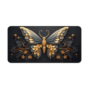 Black and Gold Gothic Moth Desk Mat, Moth Mousepad XL, Gaming Mouse Pad ...