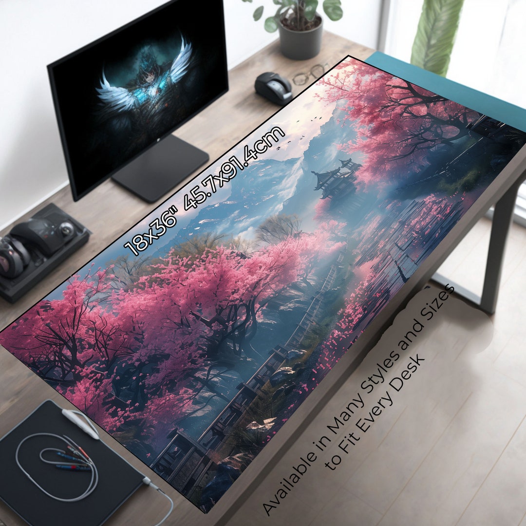 Sakura Blossom and Palace Japanese Desk Pad Mousepad XL, Japan Gaming ...