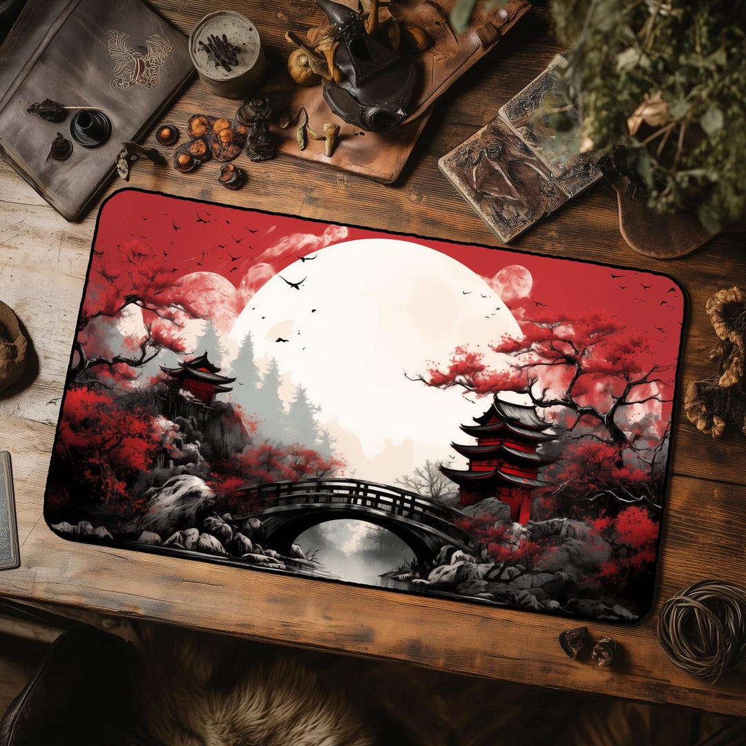 Crimson Moon Bridge Fantasy Japan Playmat TCG DND Play Mat Gamer Gift ...
