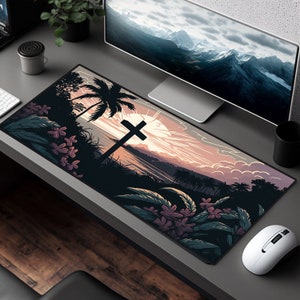 Beach Cross Desk Mat: XL Christian Mousepad, Computer Keyboard Mat - Etsy