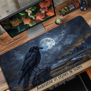 Gaming Desk Pad, Raven Watching the Town, Goth Desk Mat, Raven Mouse ...