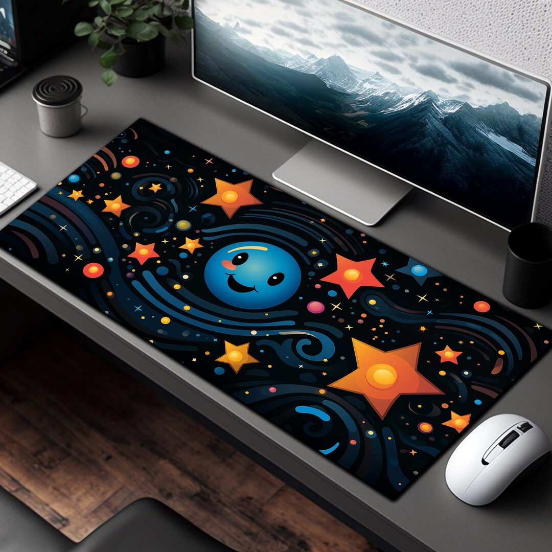 Kawaii Collection, Cute Happy Blue Moon Desk Mat, Mouse Pad, Mousepad ...