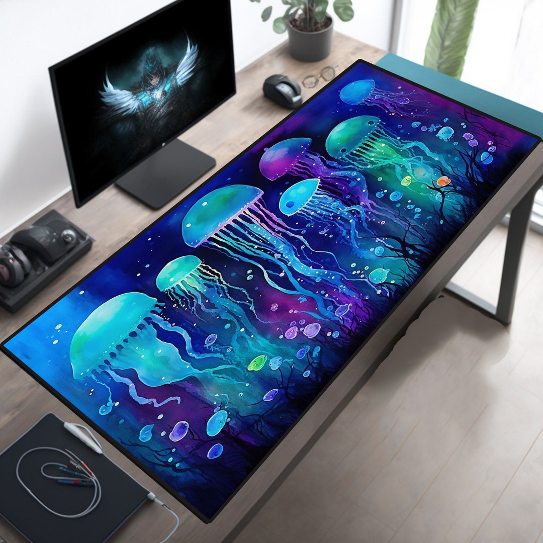 Watercolor Jellyfish Big Gaming Mousepad XL, Ocean Mouse Pad, Nautical ...