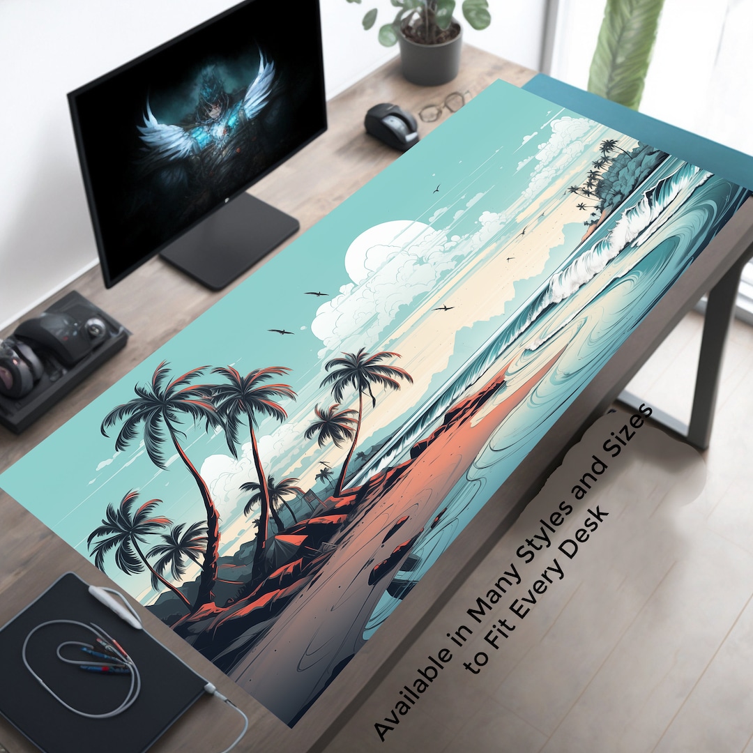 Retro Beach Desk Mat, Ocean Mousepad, Beachy Desk Decor, Nautical ...