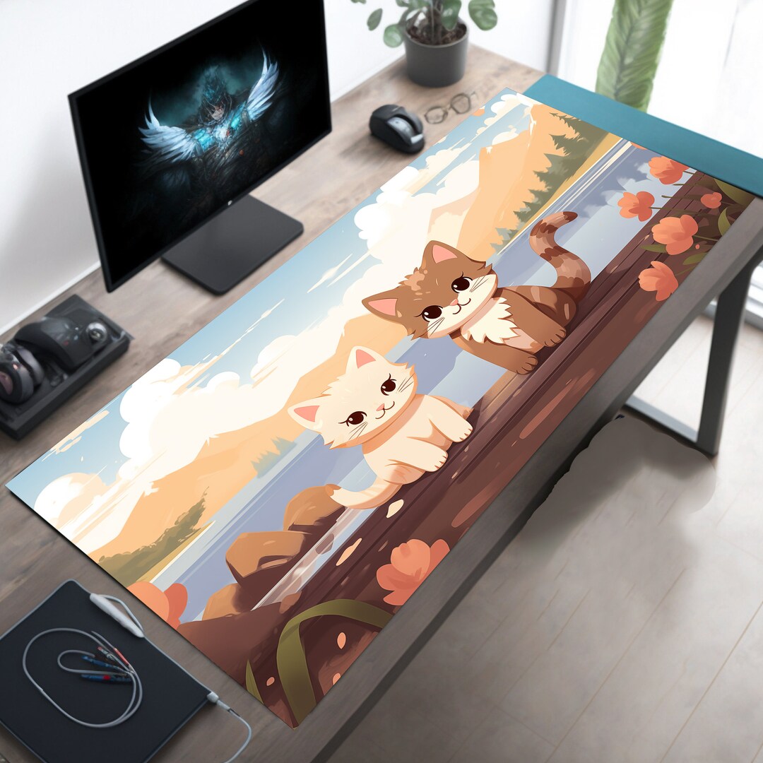 Kawaii Collection, Lake Cats Desk Mat, Lake Mouse Pad, Cute Mousepad ...