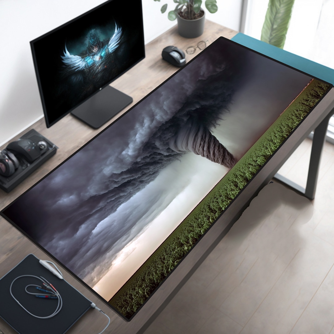 Tornado Desk Mat,spiraling Storm Design,kansas Green Field,unique ...