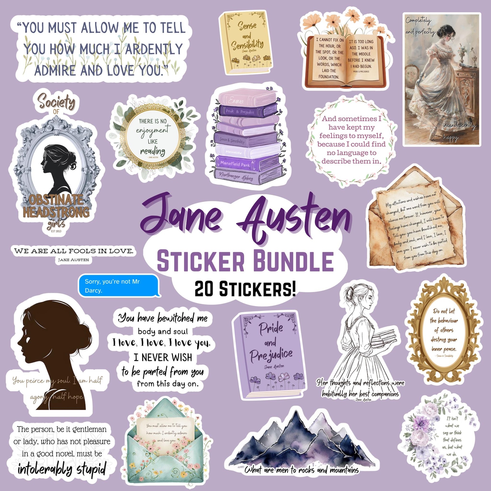 Jane Austen Sticker Bundle: Pride and Prejudice, Emma, Sense and ...