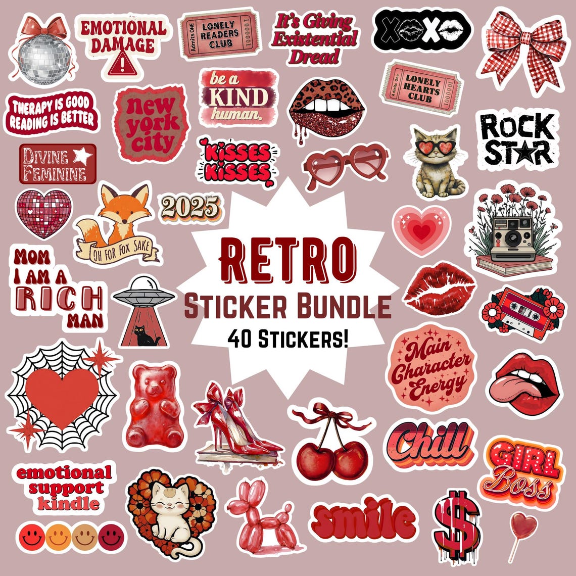 40 Retro Downtown Girl Sticker Bundle | Printable Sticker Pack ...