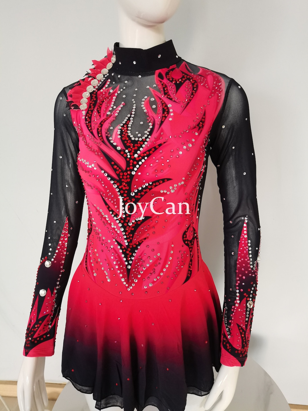 Customized Figure Skating Dress Girls Women Red Black Gradient Handmade ...