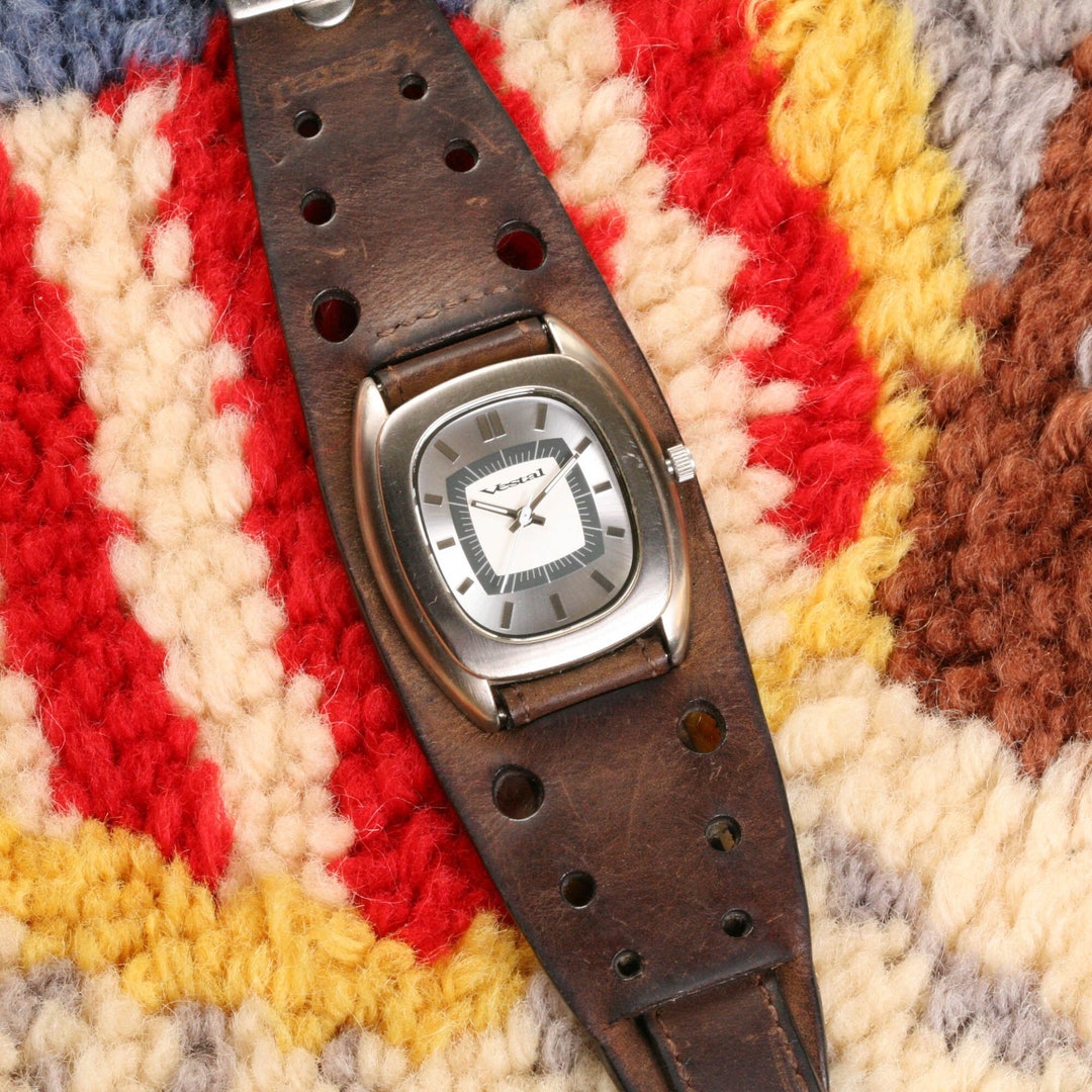 VESTAL Watch Y2K Brown Leather Cuff - Etsy