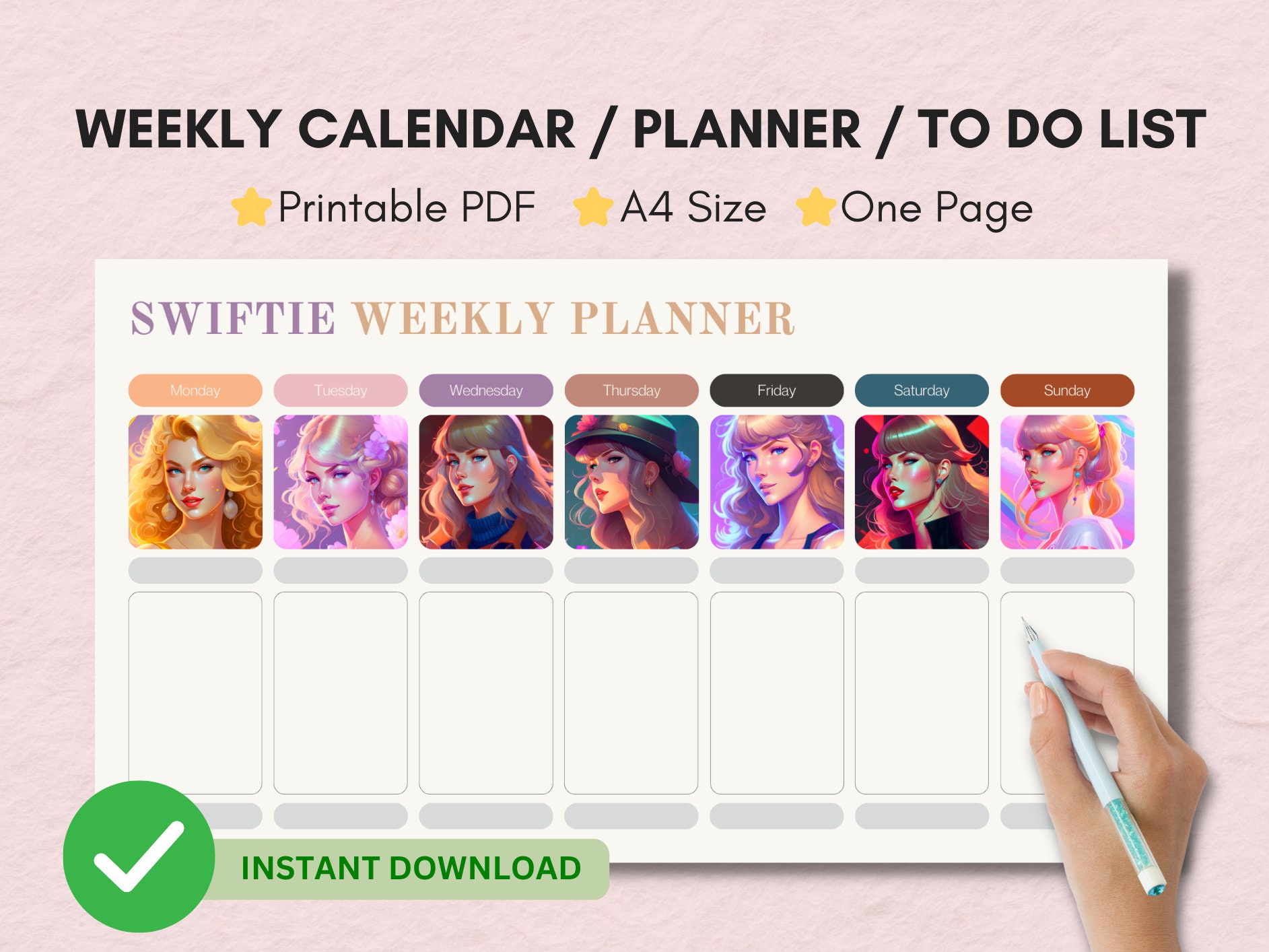 Taylor Swift Calendar Printable Planner Taylor Swift Weekly - Etsy