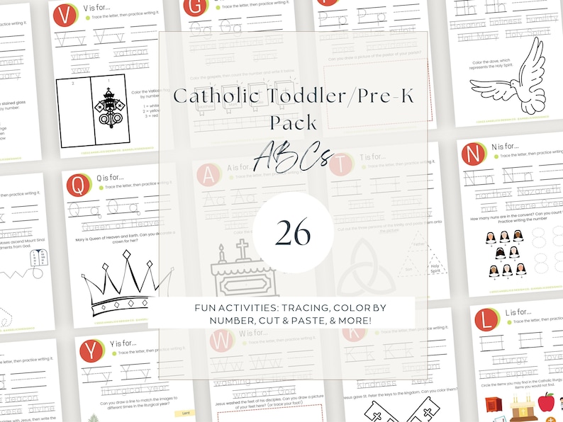 Catholic Preschool Pre-k Pack, Catholic ABC Worksheets Catholic Toddler ...
