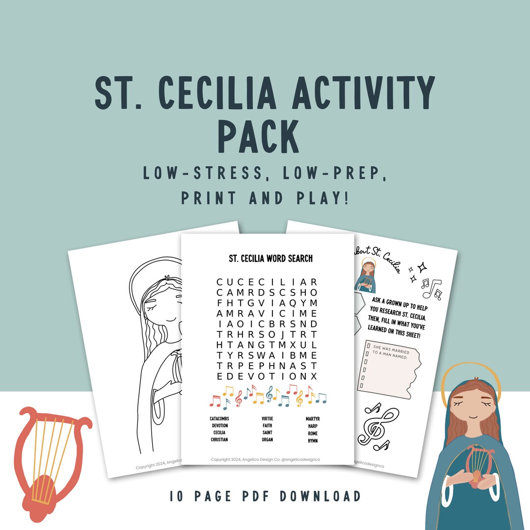 St. Cecilia Kids Activity Saint Cecilia Coloring Pages Tracing Sunday ...