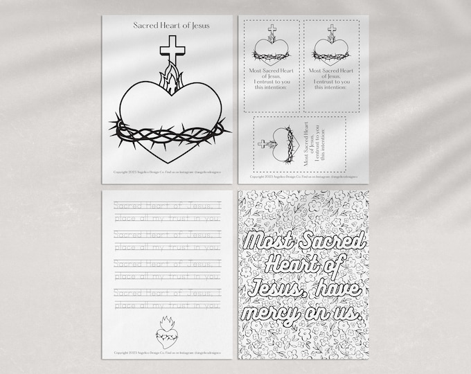 Sacred Heart of Jesus Coloring Page, Printable Jesus Coloring, Catholic ...